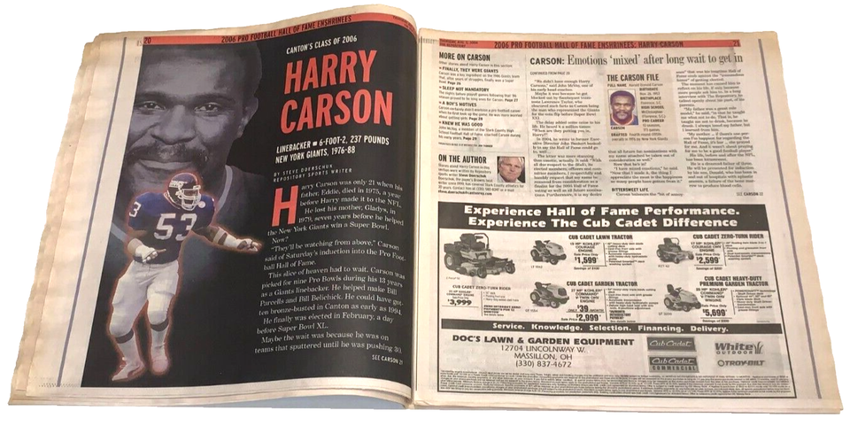 Harry Carson 2006 Pro Football Hall of Fame Enshrinee Canton Ohio ...