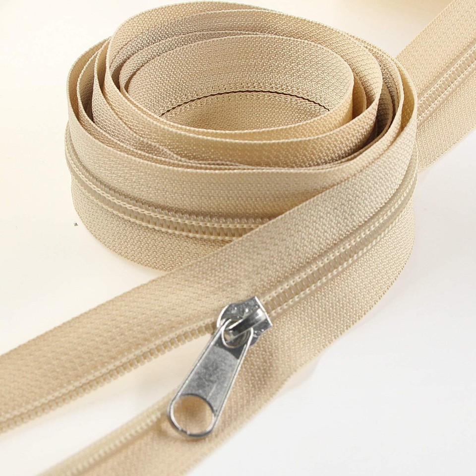 #5 Beige Nylon Coil Zippers by The Yard Bulk 10 Yards with 25pcs Silver ...