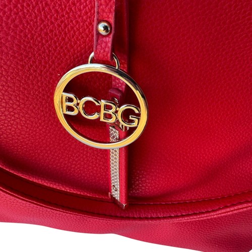 BCBG Women Red Faux Leather Gold Tone Logo Double Handle Shoulder Tote ...