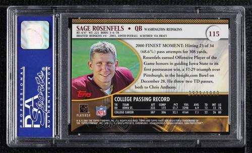2001 Topps Finest /1000 Sage Rosenfels #115 PSA 10 GEM MT Rookie RC | eBay