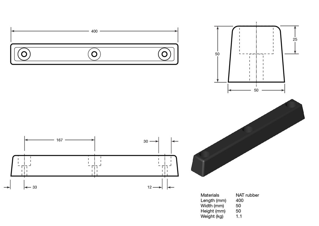1 Rubber Buffer 16" x 2" 400 X 50MM Truck Trailer Horsebox HGV Bumper ...