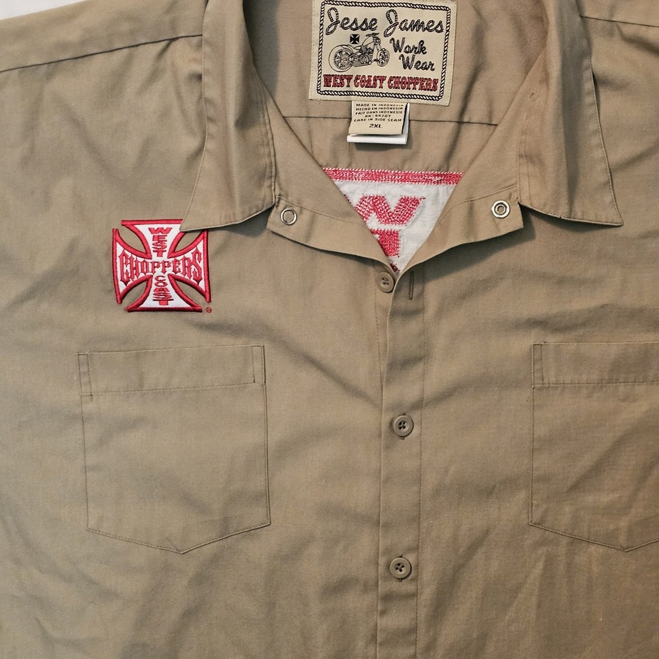 Jesse James West Coast Choppers Work Wear Shirt 2XL Khaki Short Sleeve... | eBay