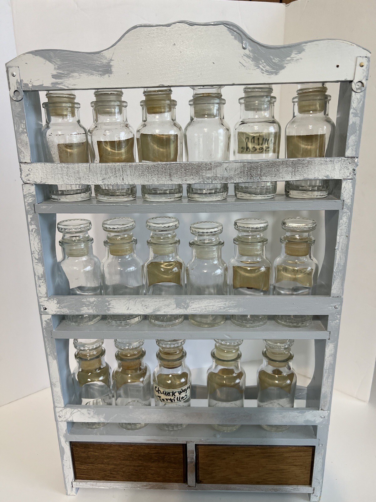 Vintage 2 Drawer Apothecary Wooden Spice Rack Made in Japan 17 Glass ...