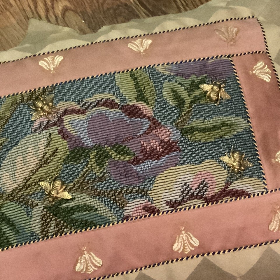 Pillow Throw Honey Bees Brass Floral Tapestry Plaid Multi Color | eBay