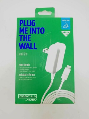Ventev Wall Charger Micro USB 4 foot Cable phone 10W Fast Charging fold ...