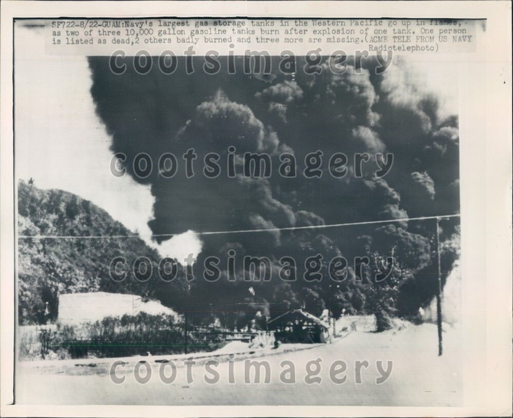 1948 Huge Black Clouds Gas Storage Tank Explosion & Fire Guam Press ...