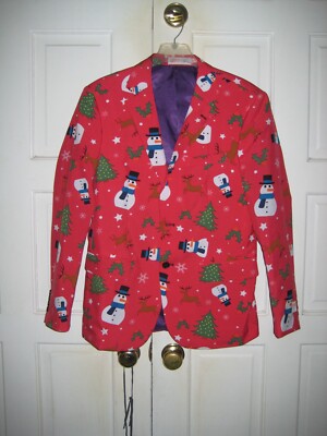 Christmas Oppo Suit Blazer Red With Snowman/ Trees/ Reindeer Size 40 | eBay