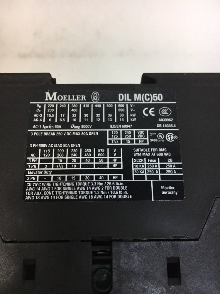 Moeller DIL M50 Contactor 3-pole 250V 80A Open *Fast Shipping* Warranty ...