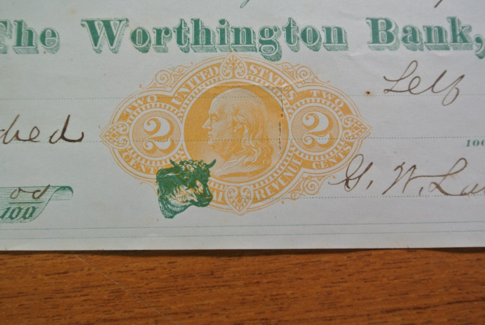 THE WORTHINGTON BANK illustrated check, Warwick NY 1875 imprinted ...
