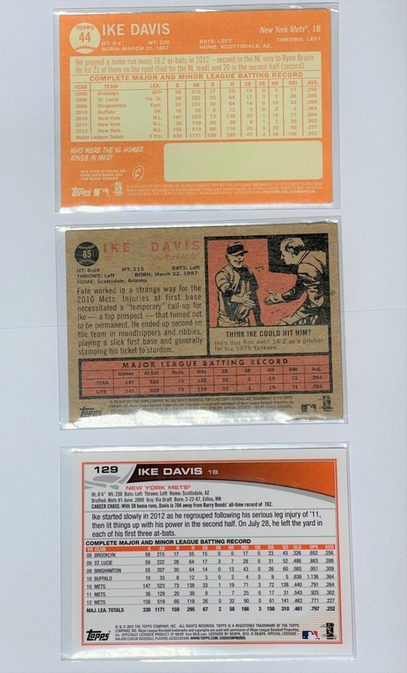 IKE DAVIS NEW YORK METS - 2011 & 2012 TOPPS HERITAGE + TOPPS 2013 ...