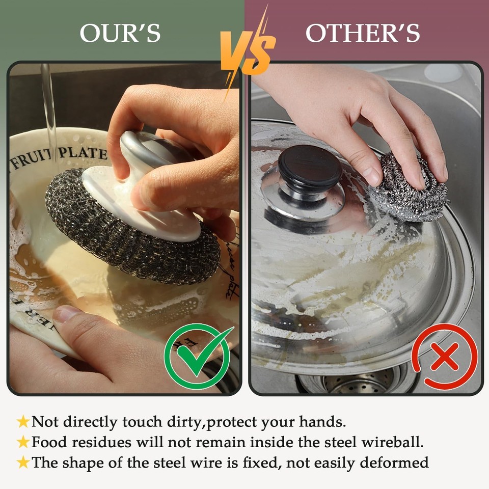 2 Pack Stainless Steel Wool Scrubber, Scrubbing Scouring Pad, Steel ...