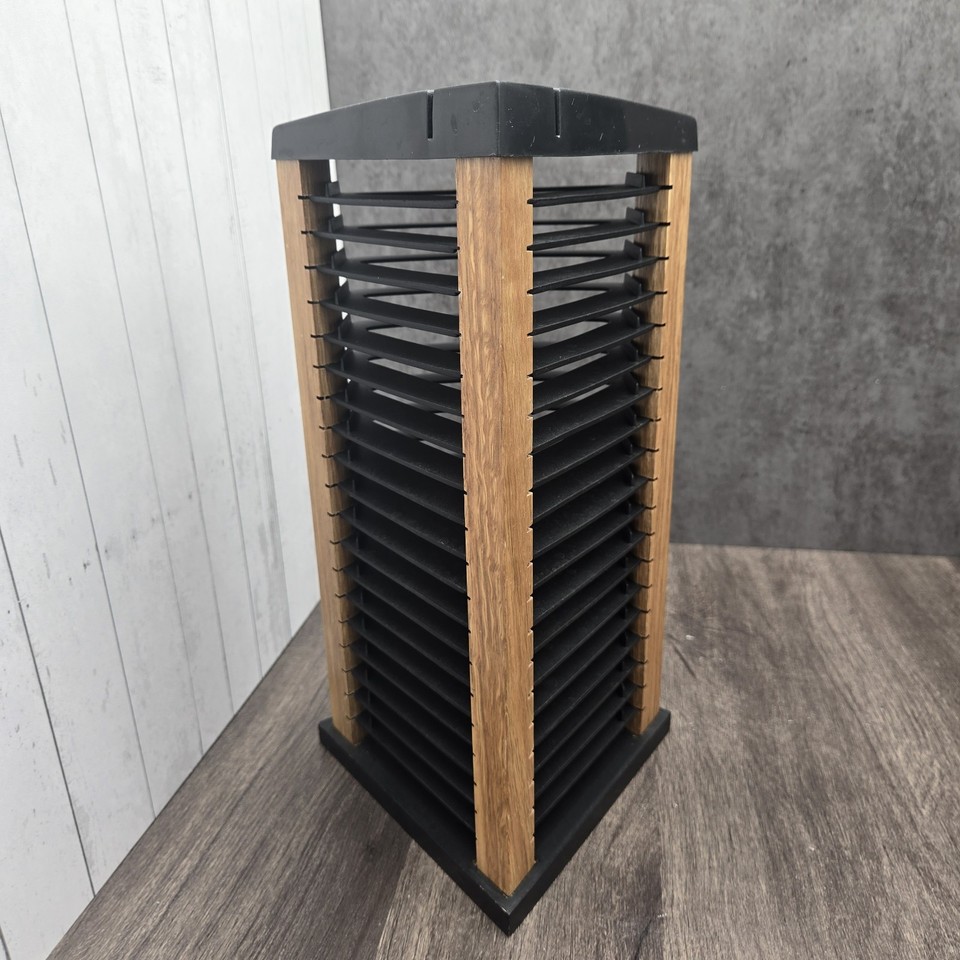 Fellowes 1990s CD Tower Rack Wood & Black Plastic Holds 20 CDs Retro ...