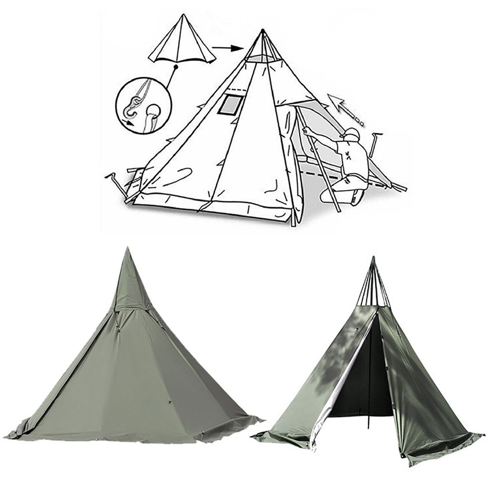 Green Travel Teepee Tent 2-Door Camping Equipment Portable 4-Season ...