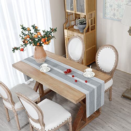 Farmhouse Braided Striped Table Runner Rustic Embroidery Coffee Table ...