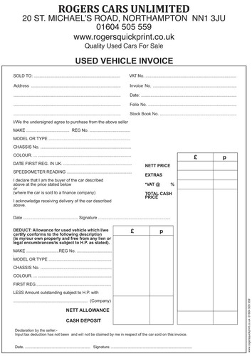 Personalised Used Vehicle Invoice pads A4 - Car Sales Pads | eBay UK