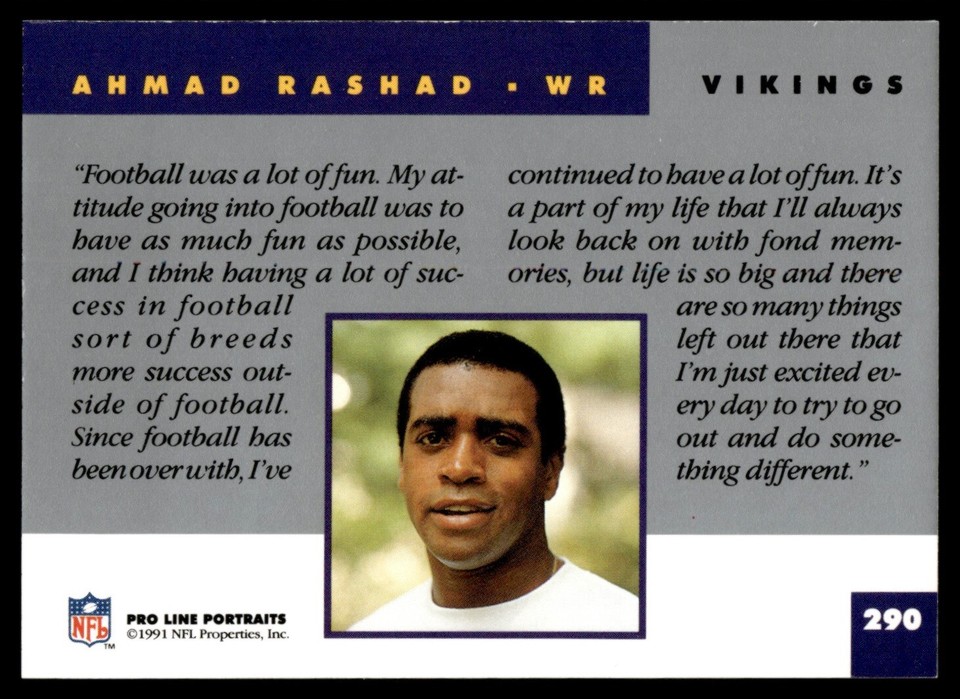 1991 Pro Line Portraits #290 Ahmad Rashad Minnesota Vikings | eBay