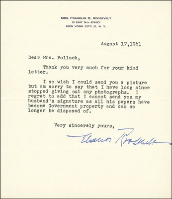 ELEANOR ROOSEVELT - TYPED LETTER SIGNED 08/17/1961 | eBay