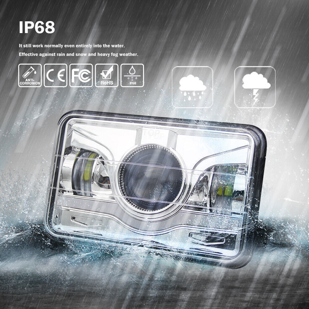 4pc 4x6" Hi/Lo Beam LED Headlights H4656/4651 Fit Kenworth Peterbilt ...