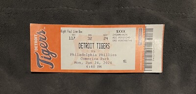 Detroit Tigers Philadelphia Phillies 6-24-2024 Triple Play Ticket Stub ...