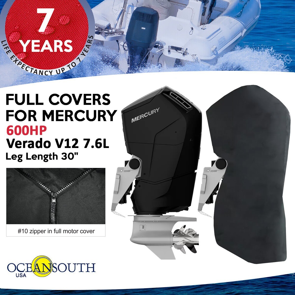Oceansouth Full Cover for Mercury 600HP Verado V12 7.6L -Leg Length 30 ...