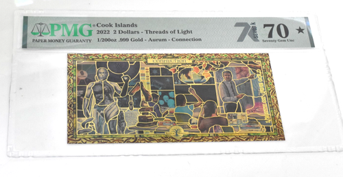 PMG 70 Cook Islands '22 $2 Threads of Light 1/200 oz 999 Gold Aurum ...