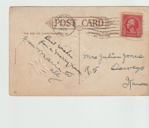 Vintage Christmas Santa Postcard Embossed Postmarked 1925 Made USA # 52 ...