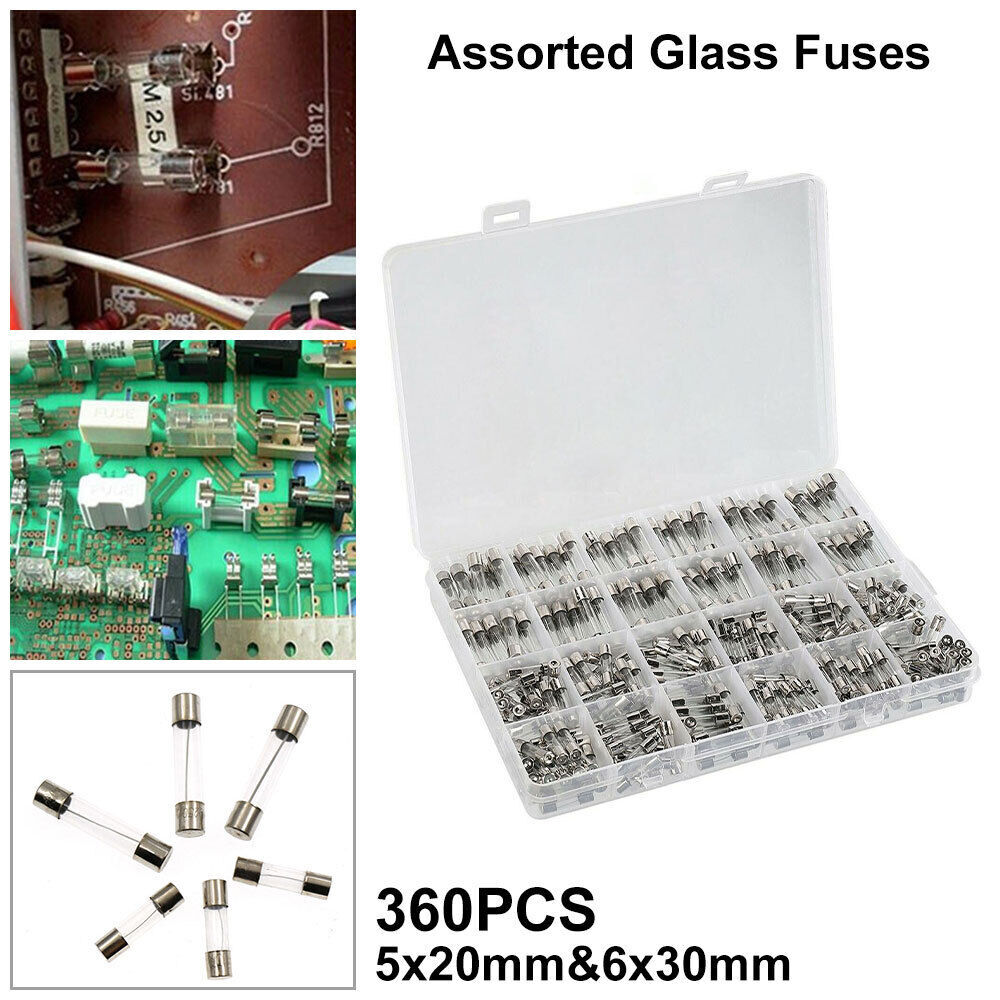 360pcs 5x20mm/6x30mm Assorted Fast Quick Blow Glass Tube Fuse Fuses Set ...
