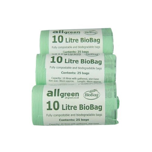 All-Green 10 Litre Biobag Compostable Kitchen Caddy Bin Liners, 75 Bags ...