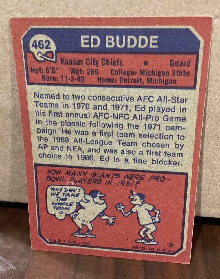 ED BUDDE 1973 TOPPS FOOTBALL CARD #462 - KANSAS CITY CHIEFS | eBay