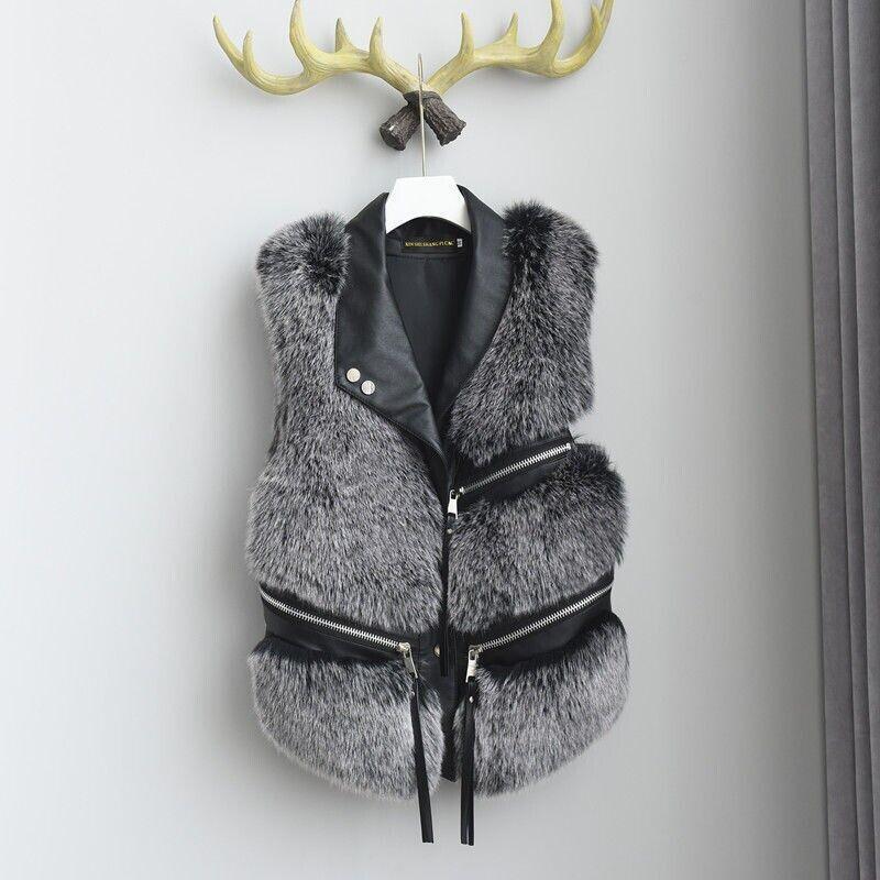 Chic Women's Faux Fur Vest Coat Shawl Collar Metal Decor Pieced ...