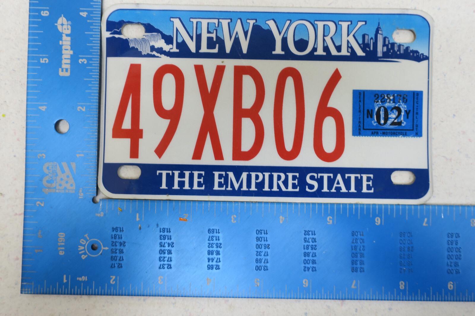 2002 02 NEW YORK NY ATV 4 WHEELER LICENSE PLATE TAG # 49XB06 NATURAL ...