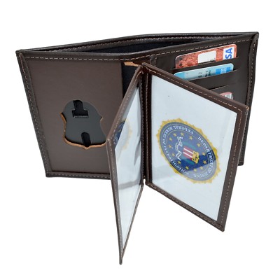 FBI Agent Badge Wallet Brown Leather Double ID Federal Style Mens ...