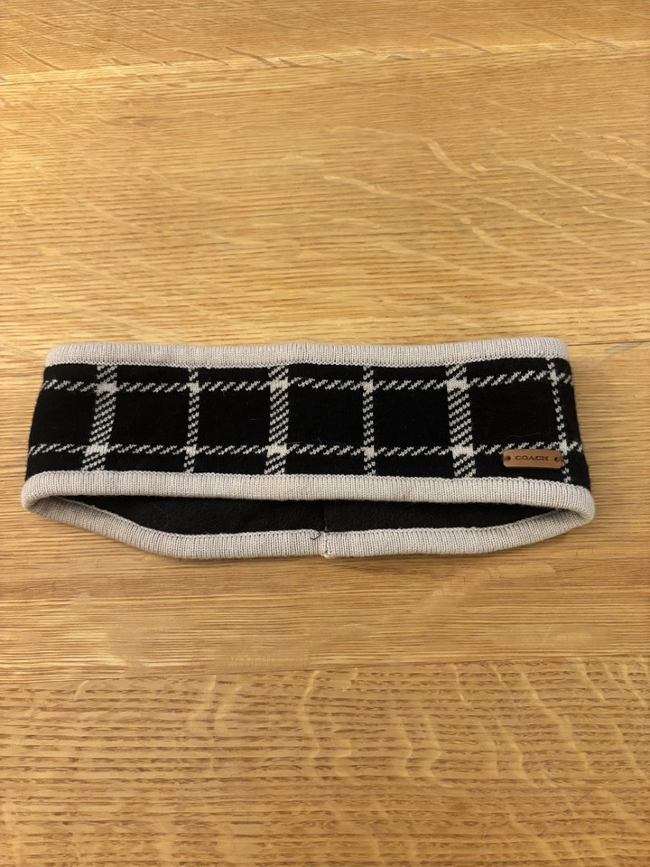 COACH Plaid Knit Ear Warmer Headband – Black & Gray – Women’s Winter ...