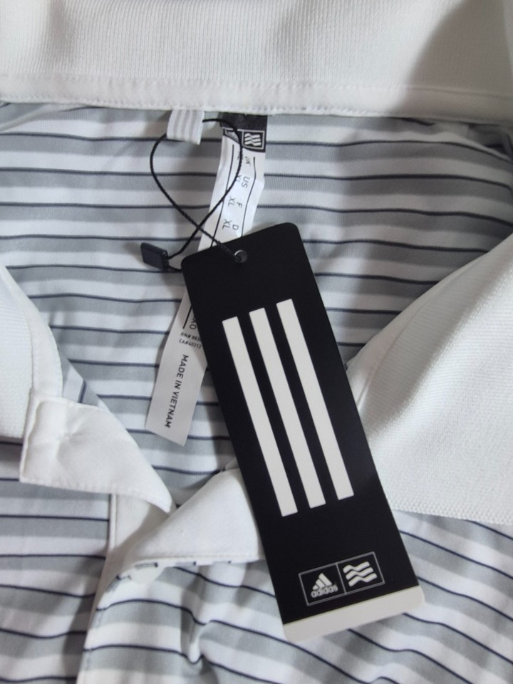 Adidas Golf Mens Performance Polo Shirt XL White Gray Black Striped NEW ...