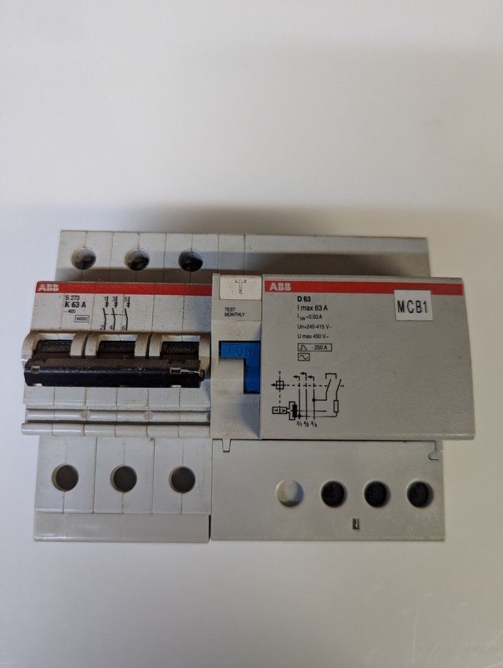 ABB S 273 K 63 A 63 Amp Triple Pole 3 Pole MCB & D 63 Amp 30 mA RCBO ...