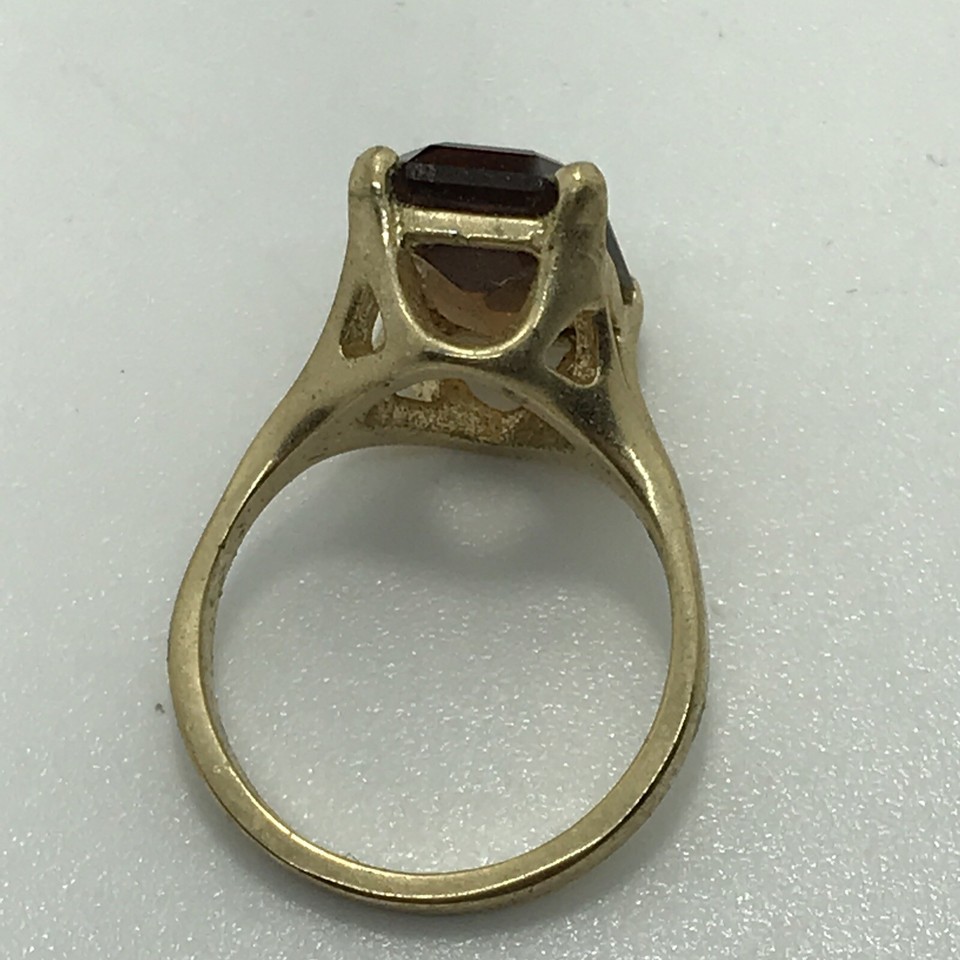 Vintage Signed A 18K GE Gold Plated Amber/ Rust Color Crystal Ring sz 8 ...