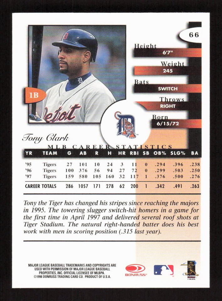 1998 Donruss Signature #66 Tony Clark Detroit Tigers | eBay