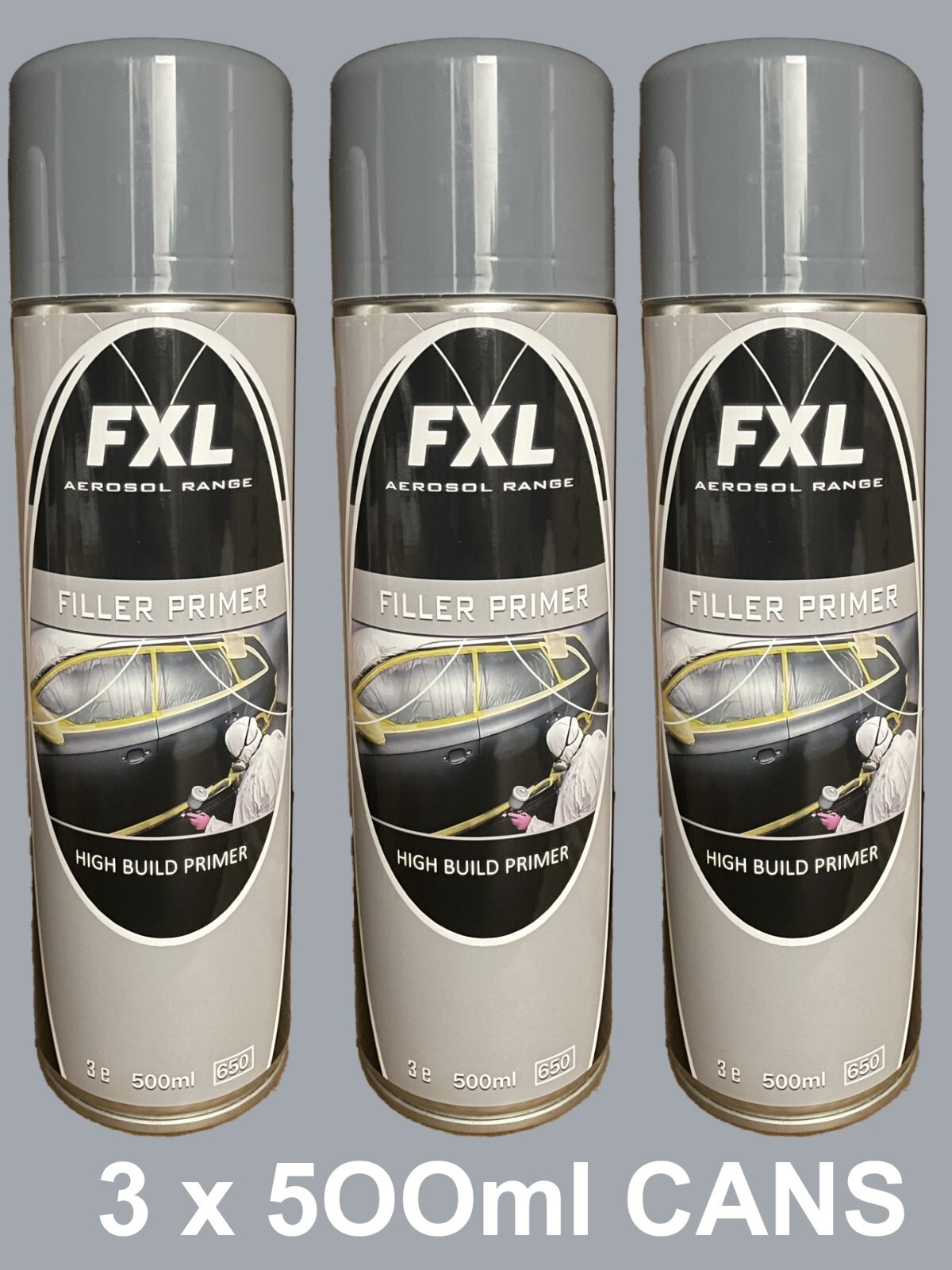 3 x 500ml FXL High Build Primer Fast Drying Putty Filler Spray Aerosol ...
