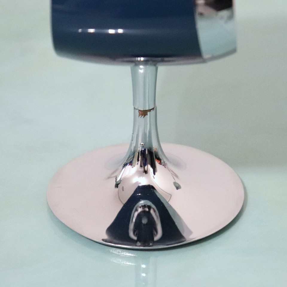 RHYTHM 51141 TOP! Clock Mantel Alarm Vintage Space Age Blue CHROME Desk ...