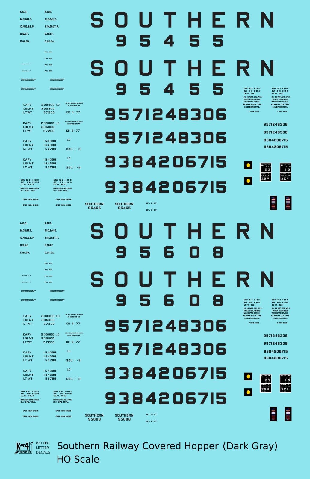 K4 HO Scale Decals Southern Railway Covered Hopper Dark Gray | eBay
