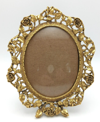 Vintage Matson Convex Gold Tone Oval Picture Frame Floral Rose Style ...