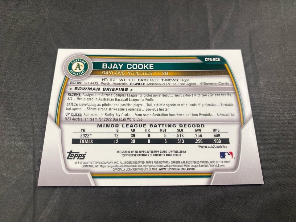 2023 BOWMAN CHROME BJAY COOKE 1ST PROSPECT SPECKLE REFRACTOR AUTO 266/ ...