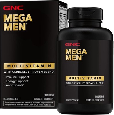 GNC Mega Men Multivitamin Caplets, Timed Release, 180 Ct, Men’s Daily ...