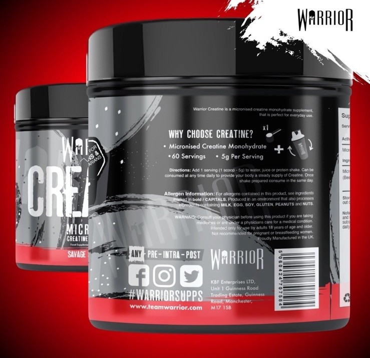 Warrior Creatine Monohydrate Powder Flavoured - Micronised - 300g / 60 ...