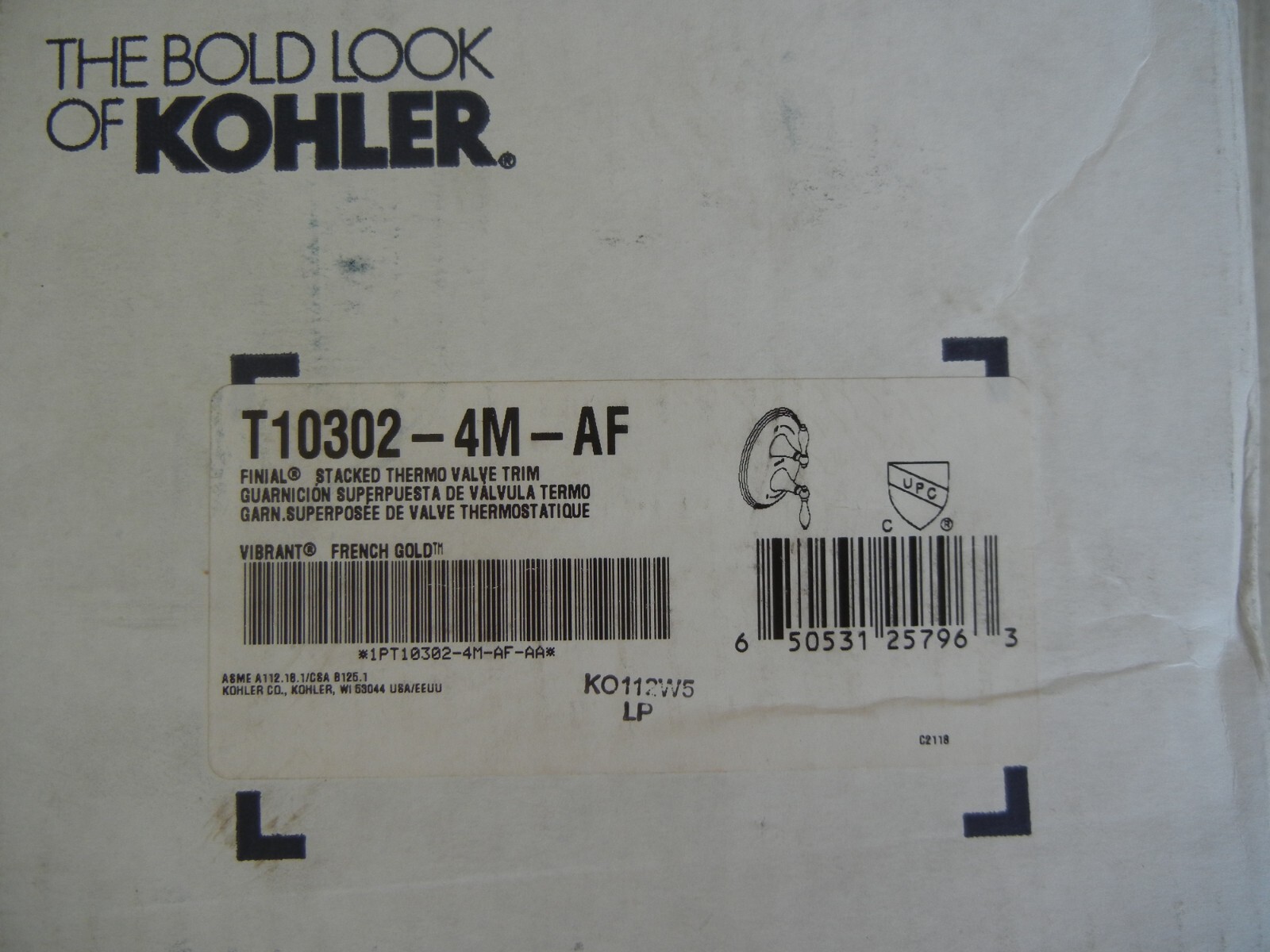 Kohler Finial K-T10302-4M-AF Stacked Valve Shower Bath Trim with Lever ...
