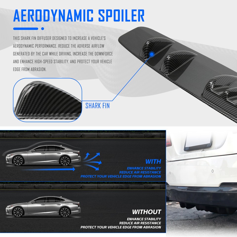 For Infiniti Q50 Q60 Carbon Rear Lip Bumper Diffuser Shark Fin Spoiler ...