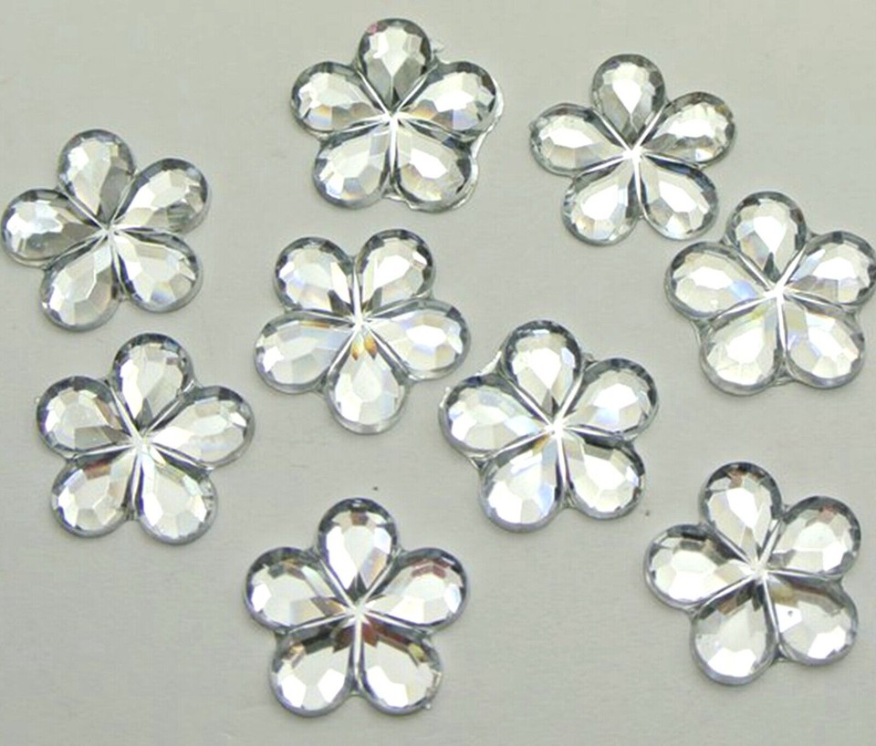 200 Acrylic Flatback Flower Rhinestone Gem 15mm Various Color DIY ...
