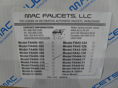 Mac Faucets Luxury touchless Auto Bathroom Lav Faucet FA400-118 Chrome ...
