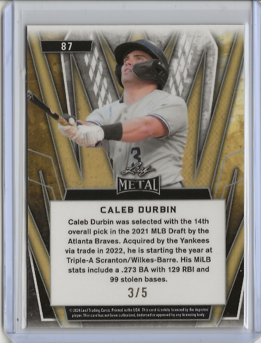 2024 Leaf Metal Caleb Durbin XRC Purple Crystal 3/5 #87 Atlanta Braves ...