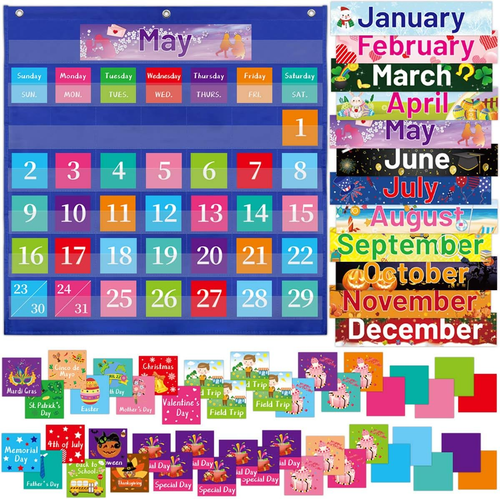 Classroom Calendar Pocket Chart School Monthly Calendar with 96 Cards ...